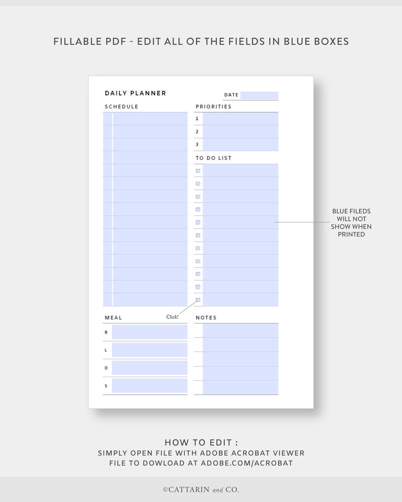 Pocket, Daily Planner Printable Fillable , Editable Day on One Page ...