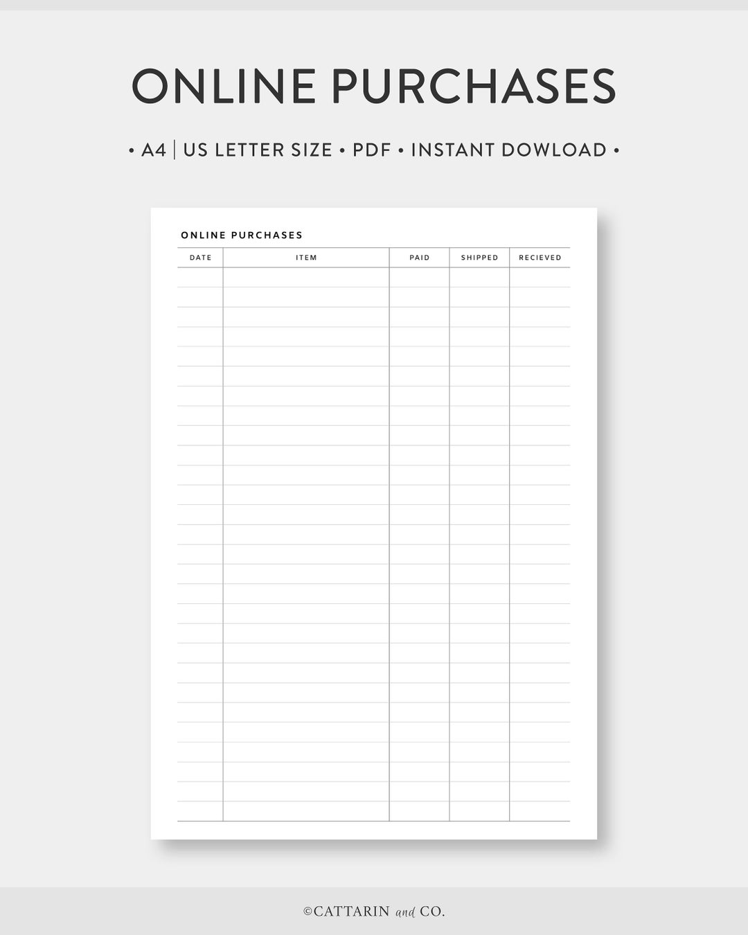 A4 | US Letter, Online Purchases Printable | Online Orders Tracker ...
