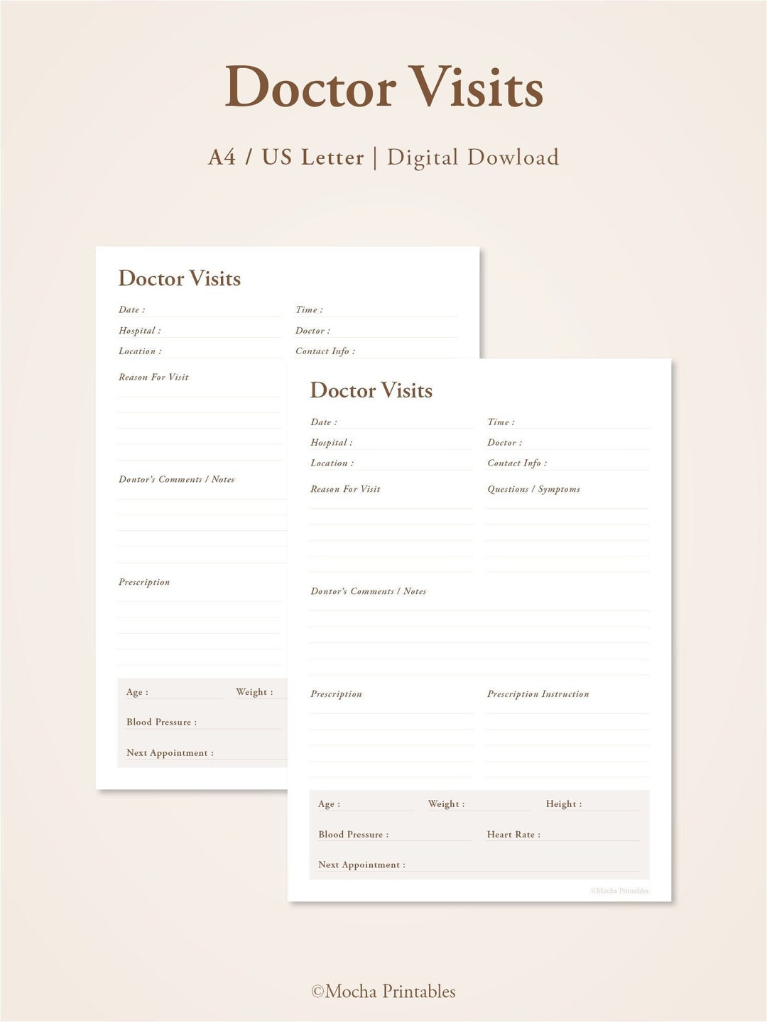 A4 US Letter, Doctor Visits Printable Doctor Visit Log, Medical ...