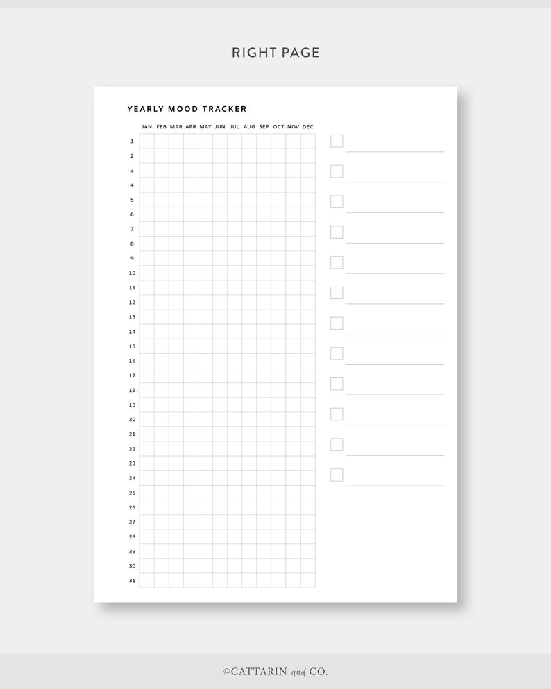 A5, Mood Tracker Printable Monthly, Yearly Mood Chart, Emotional ...