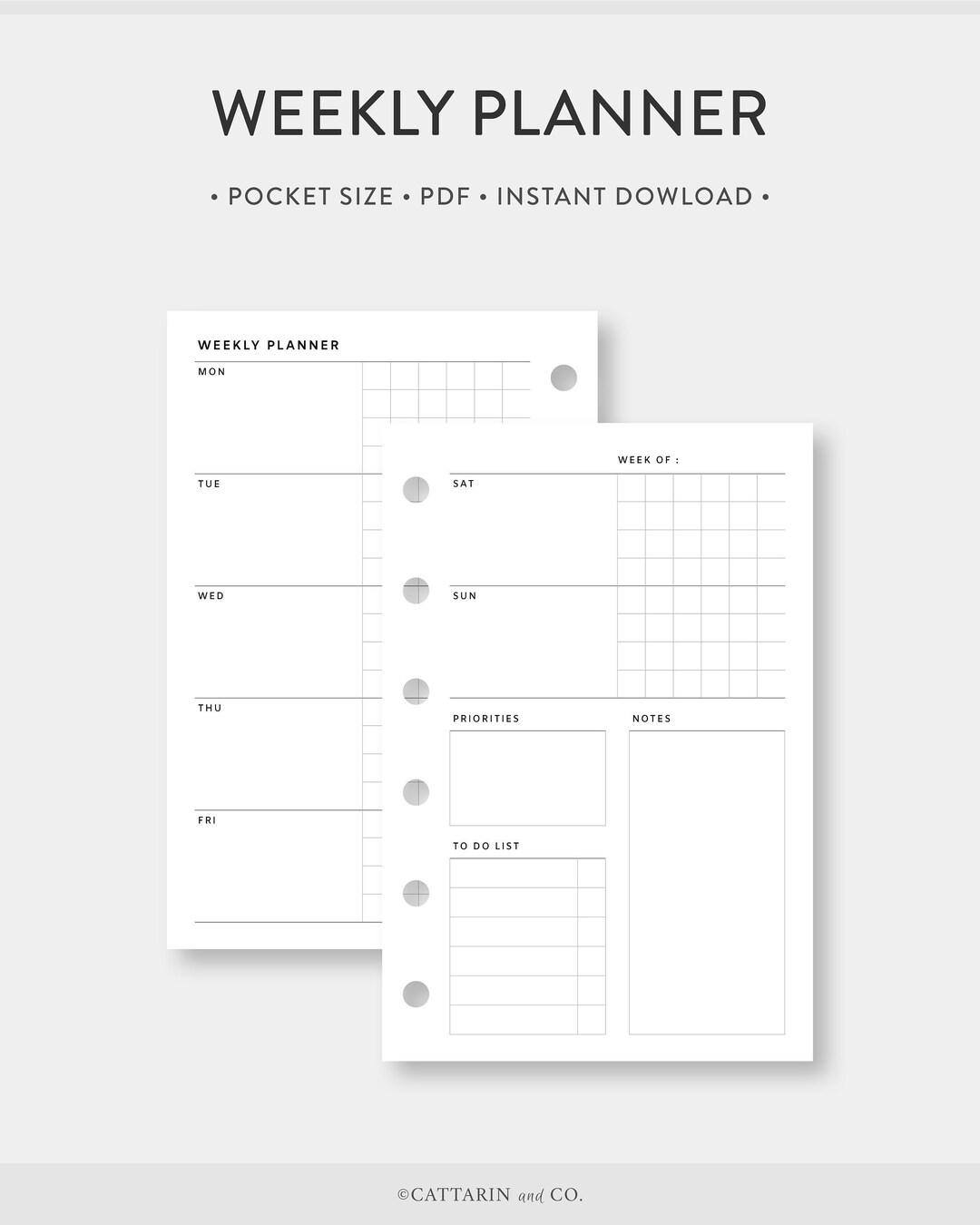 Pocket, Weekly Planner Printable | Monday - Friday Grid Layout - Etsy