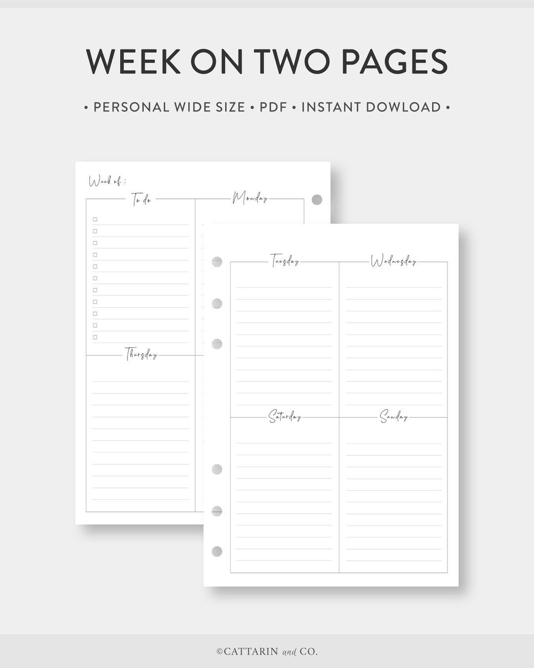 Personal Wide, Weekly Planner Printable | Week on Two Pages Wo2p ...