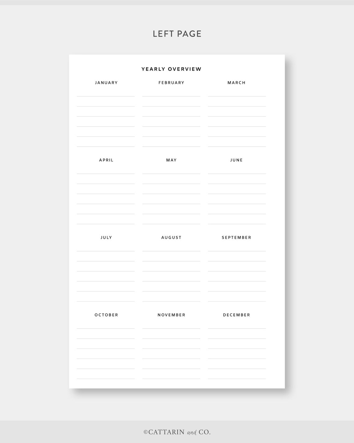 Half Letter, Yearly Overview Printable Year at a Glance Annual Planner ...