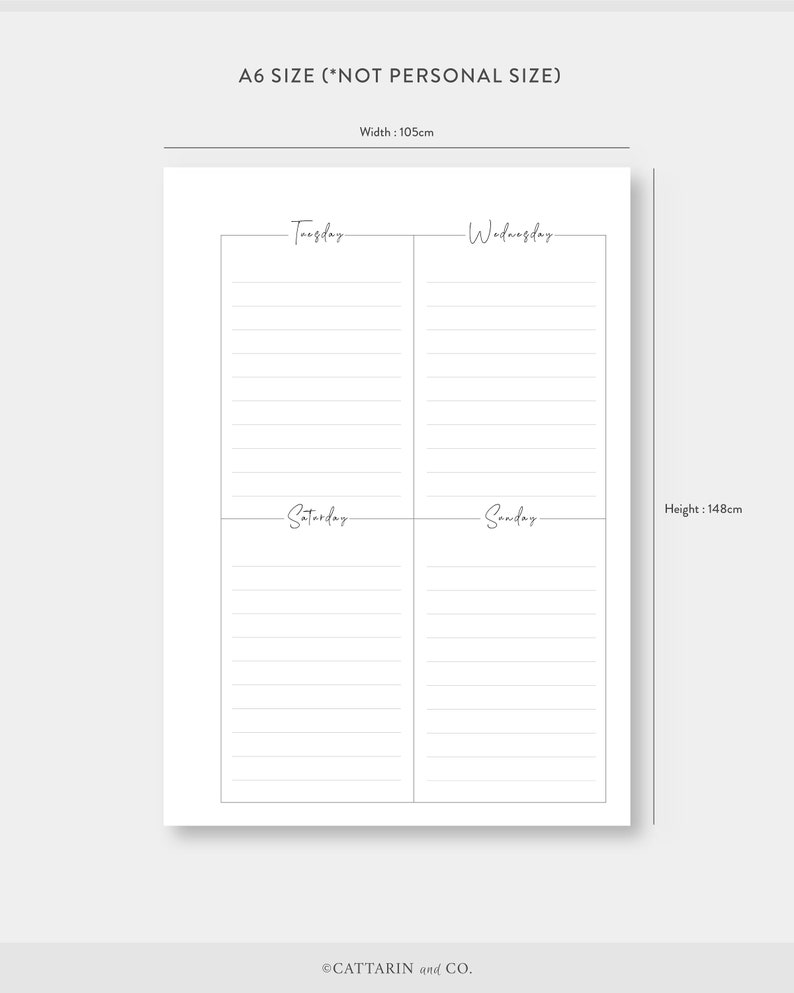 A6, Weekly Planner Printable | Week on Two Pages Wo2p | Undated ...
