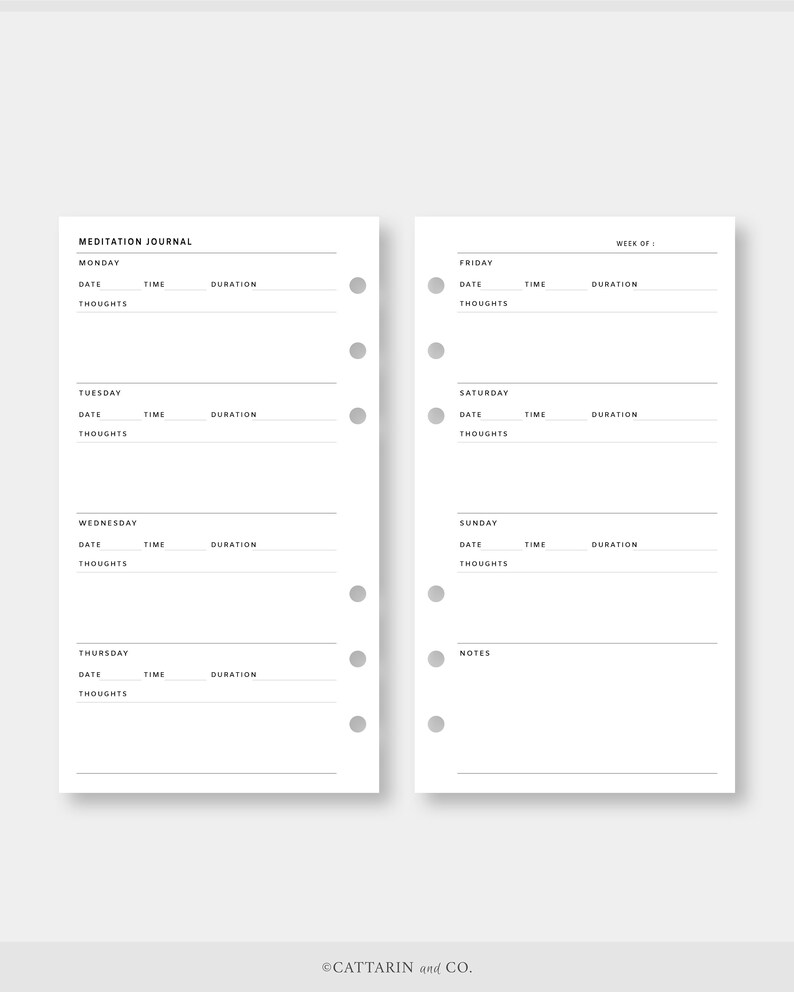 Personal, Meditation Log Weekly | Week on Two Pages | Undated Template ...