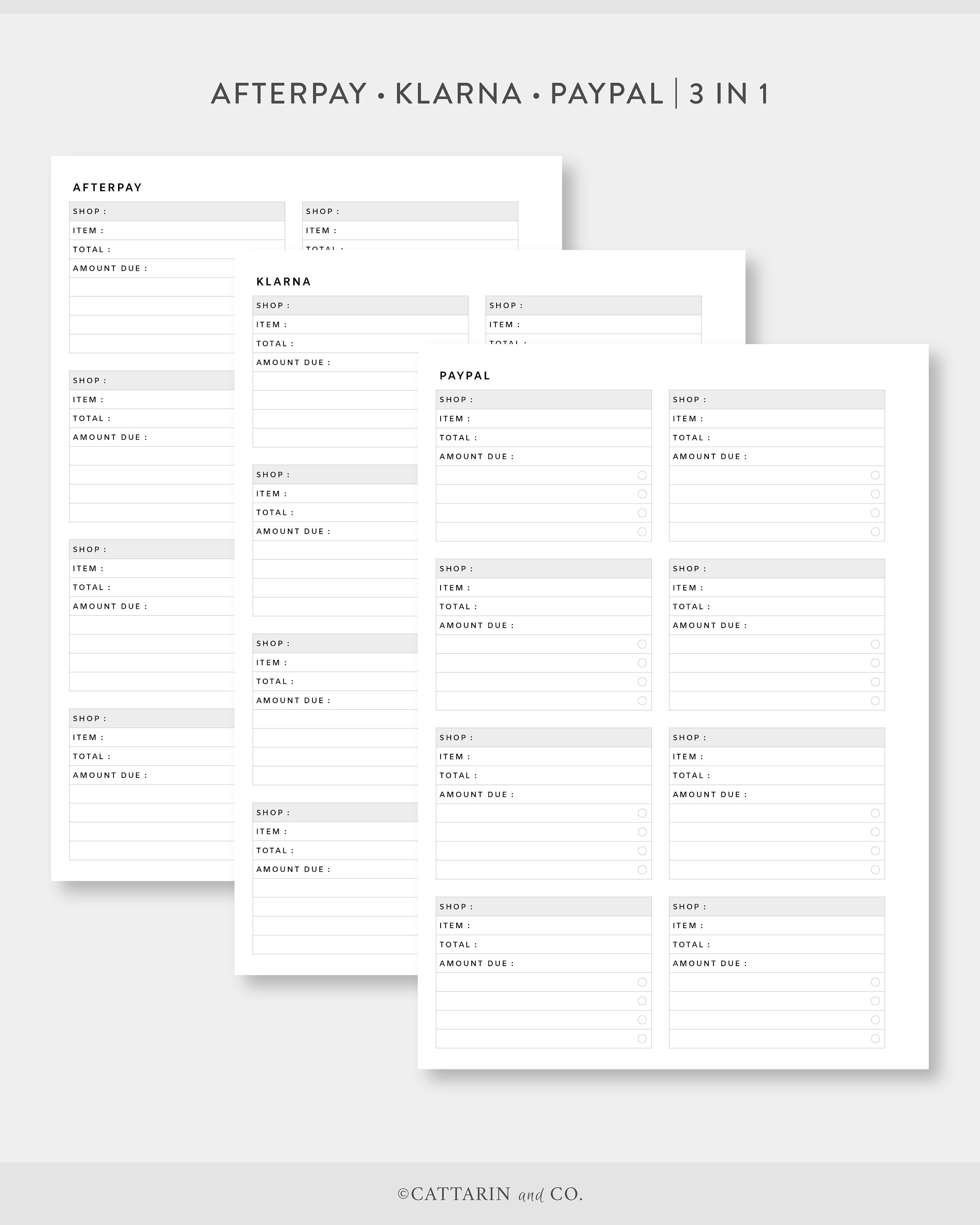 A5, Aftperpay Payment Tracker Printable | Klarna, Paypal Money Spending ...