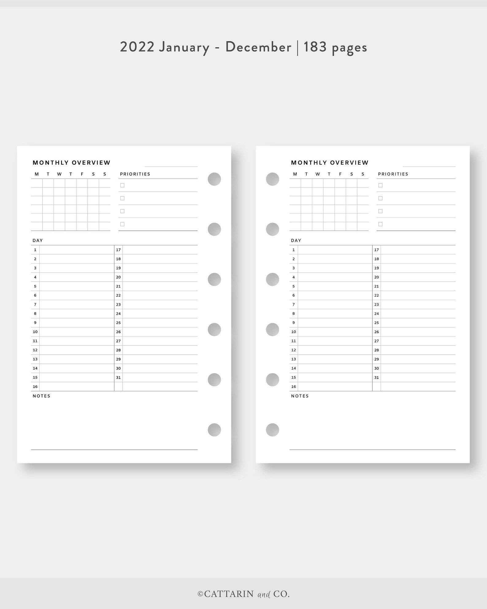 Pocket Monthly Overview Printable Month At a Glance Month | Etsy