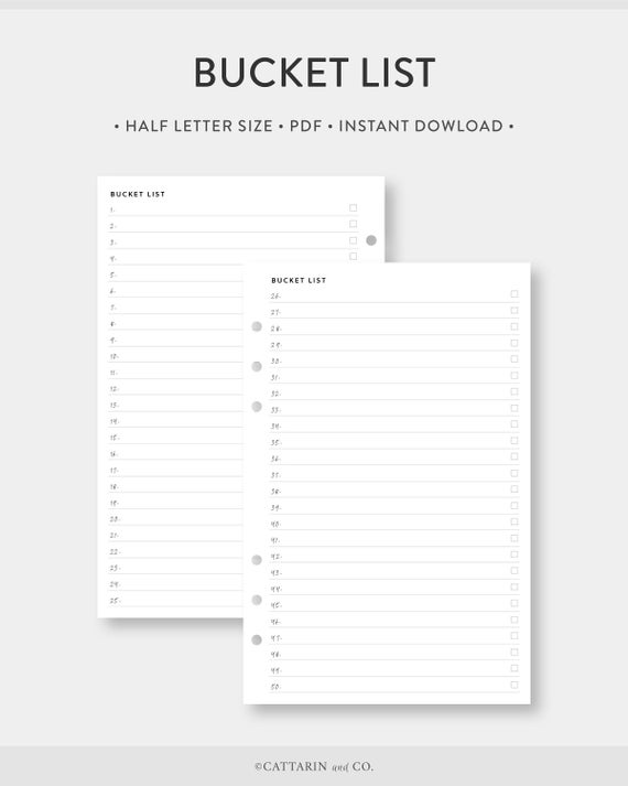 Half Letter Bucket List Printable 100 Bucket List Template | Etsy
