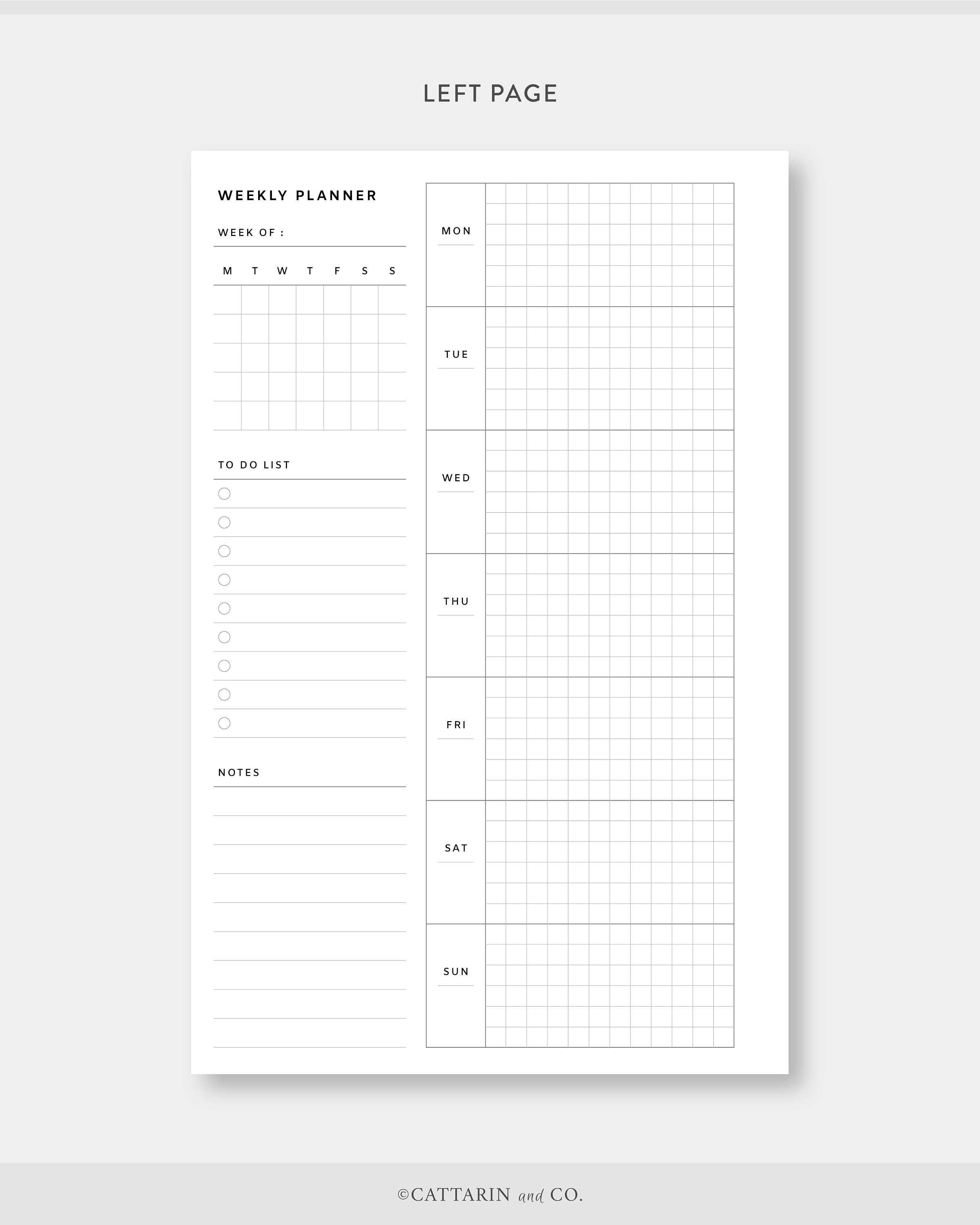 Half Letter, Weekly Planner Printable Horizontal Grid Layout - Etsy
