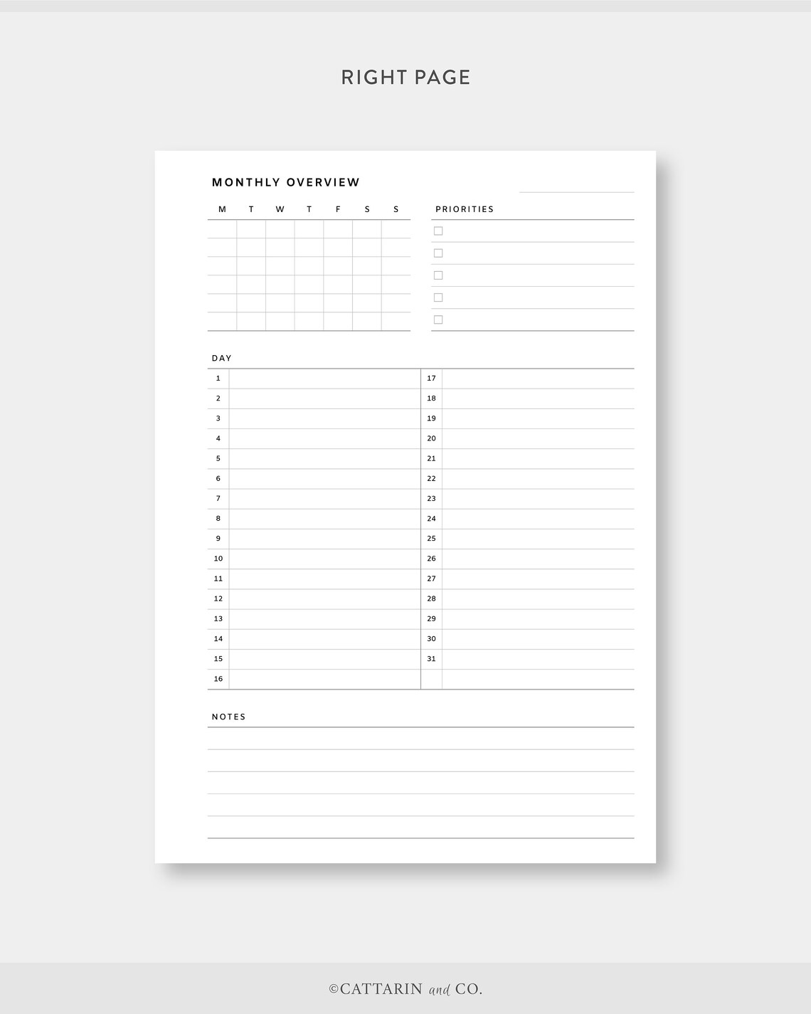 Personal Wide, Monthly Overview Printable Month at a Glance Month on ...