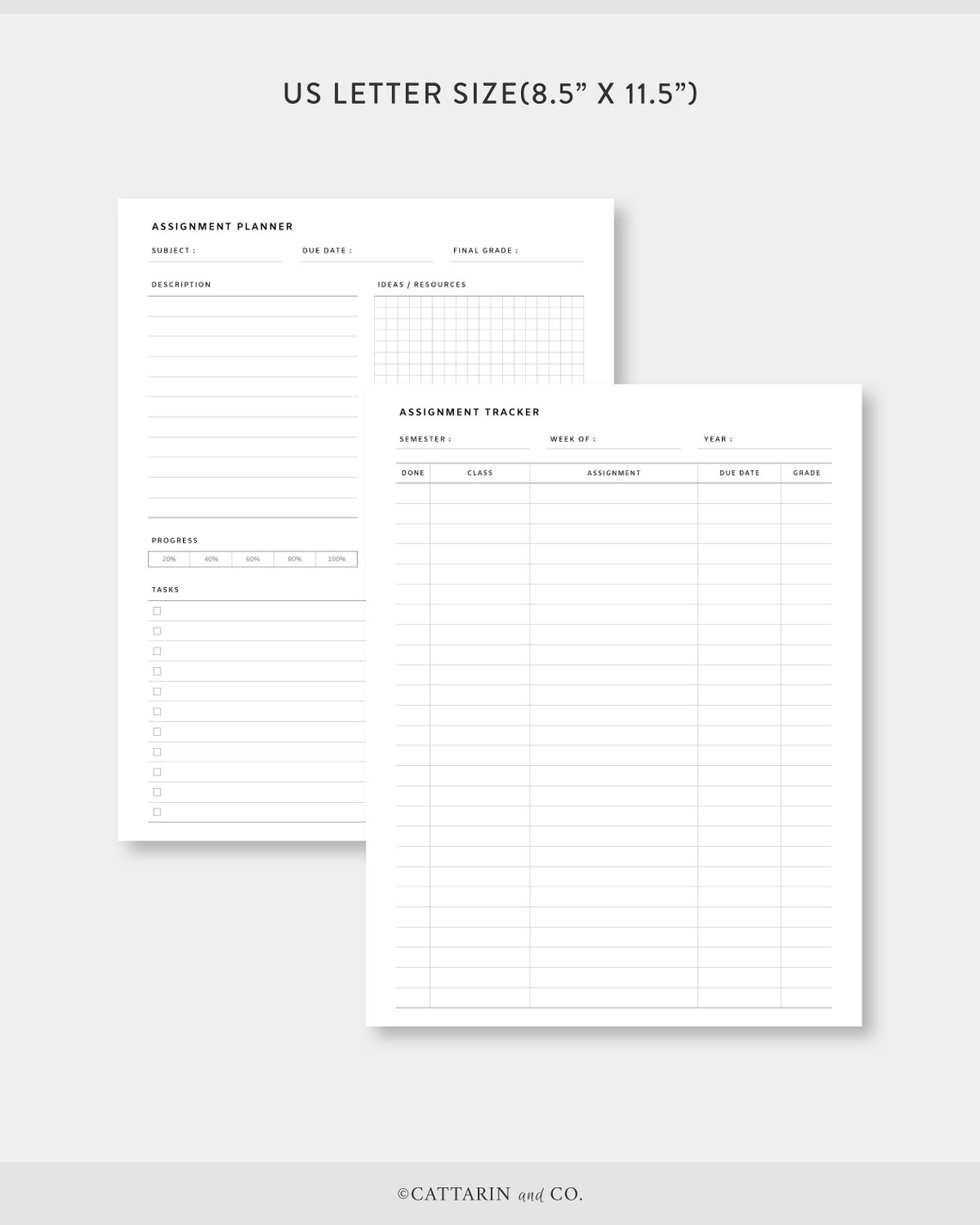 A4 US Letter, Assignment Planner & Tracker Printable Homework, Study ...
