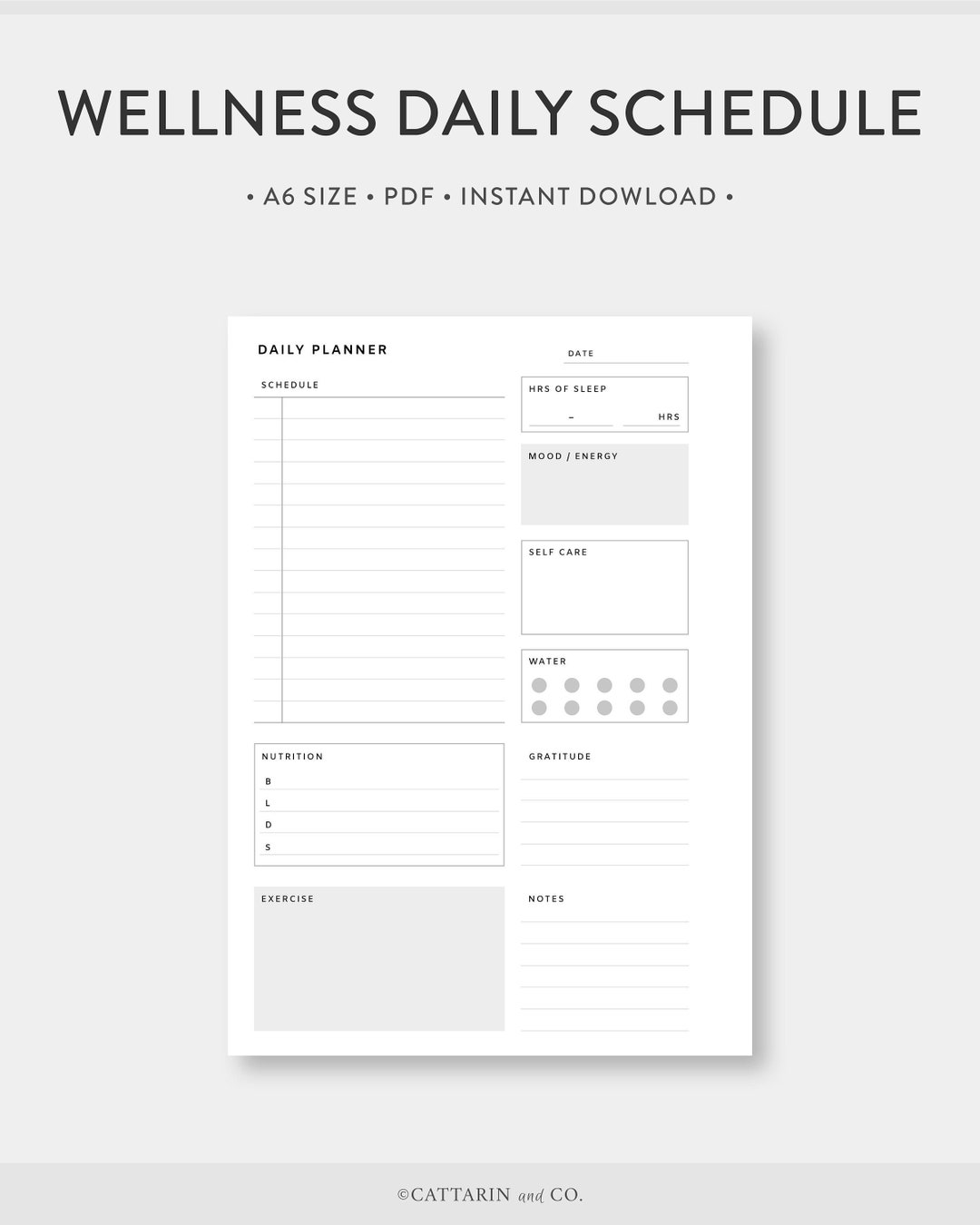 A6, Wellness Daily Planner Printable | Day on One Page | Undated ...