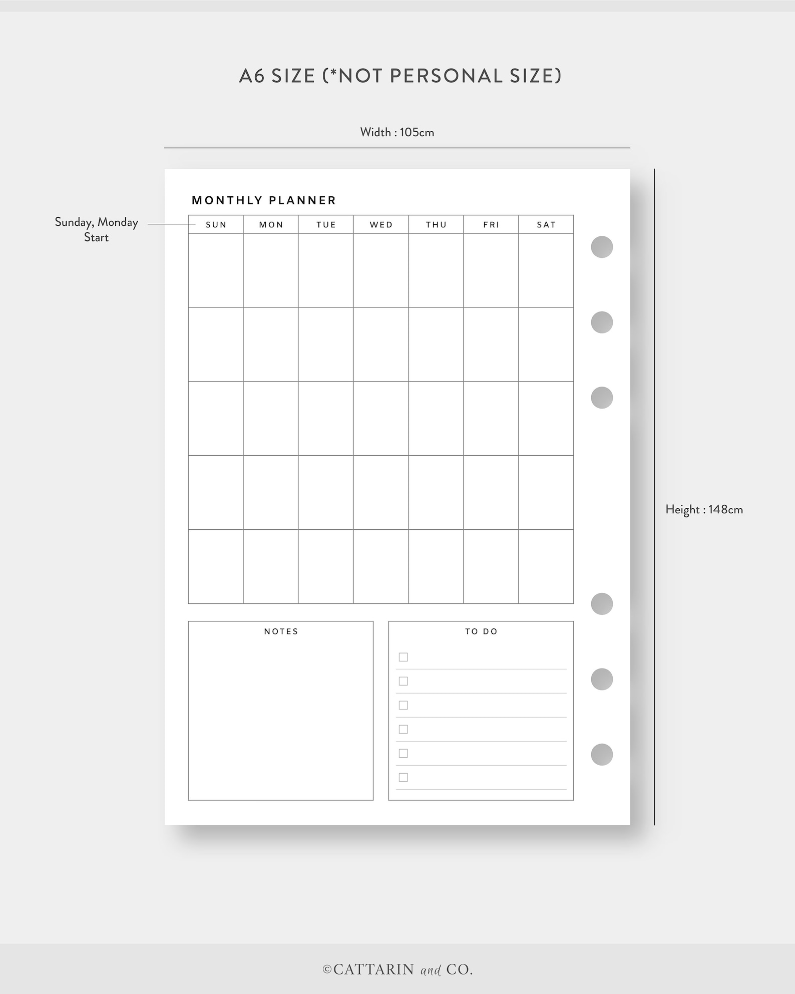 A6, Undated Monthly Planner Printable | Month on One Page | to Do List ...