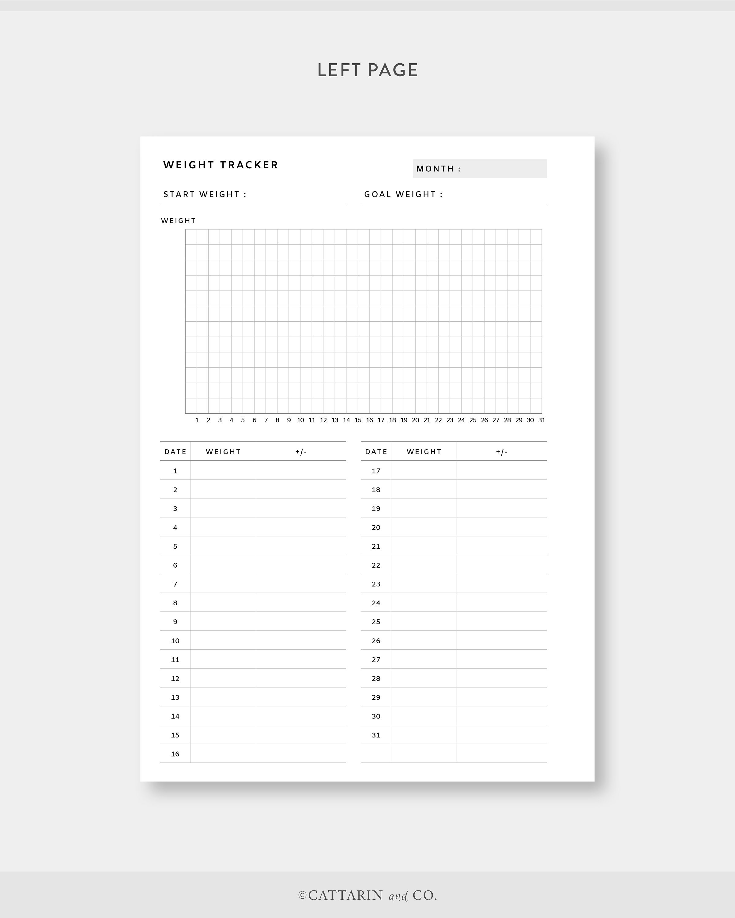 Personal Wide, Weight Tracker Printable | Monthly Weight Loss Chart ...