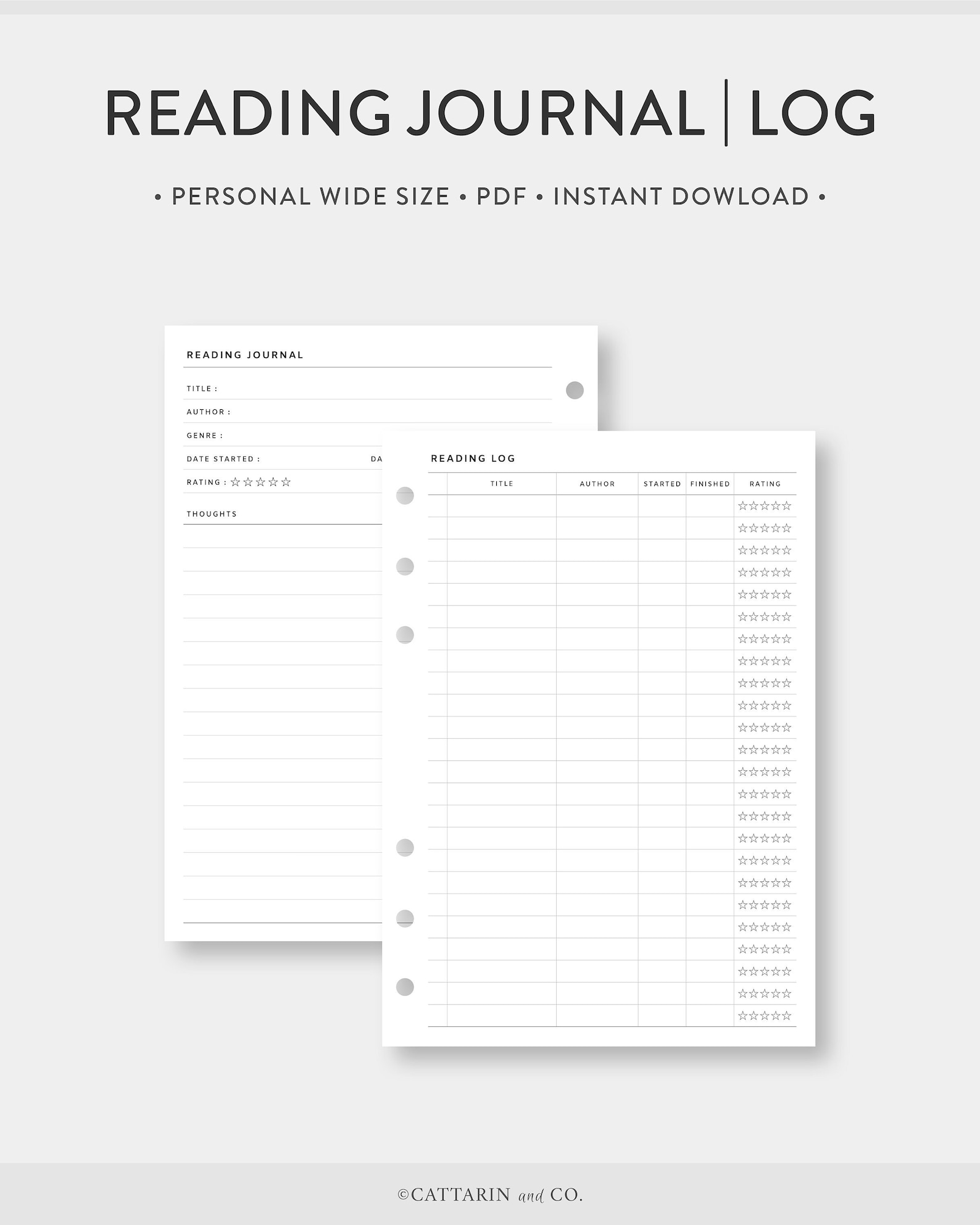 Personal Wide, Reading Journal, Log Printable Set Book Review, List ...