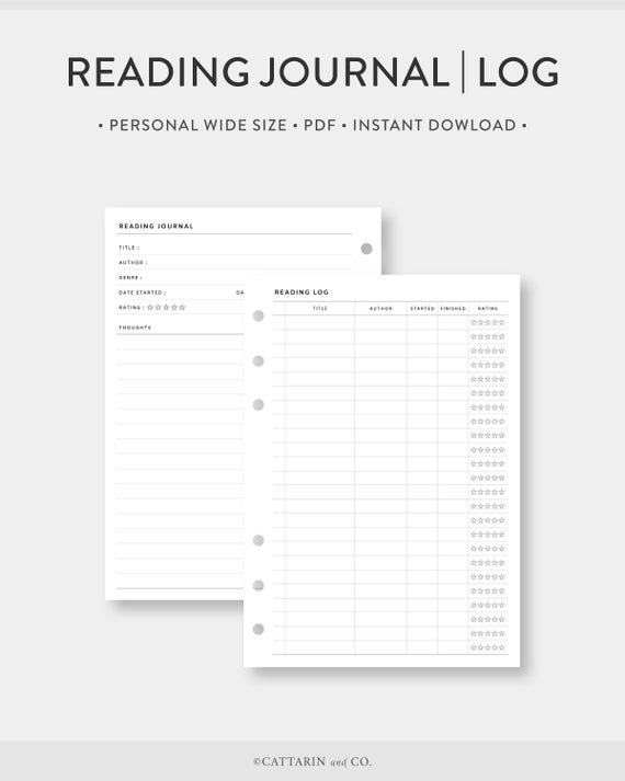 Personal Wide Reading Journal Log Printable Set Book | Etsy