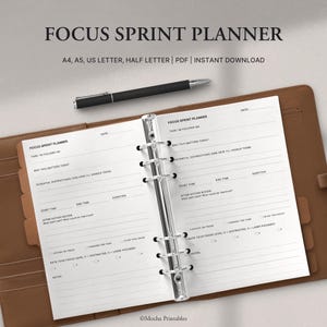 Focus Sprint Planner | Printable Productivity Template | A4, A5, US ...