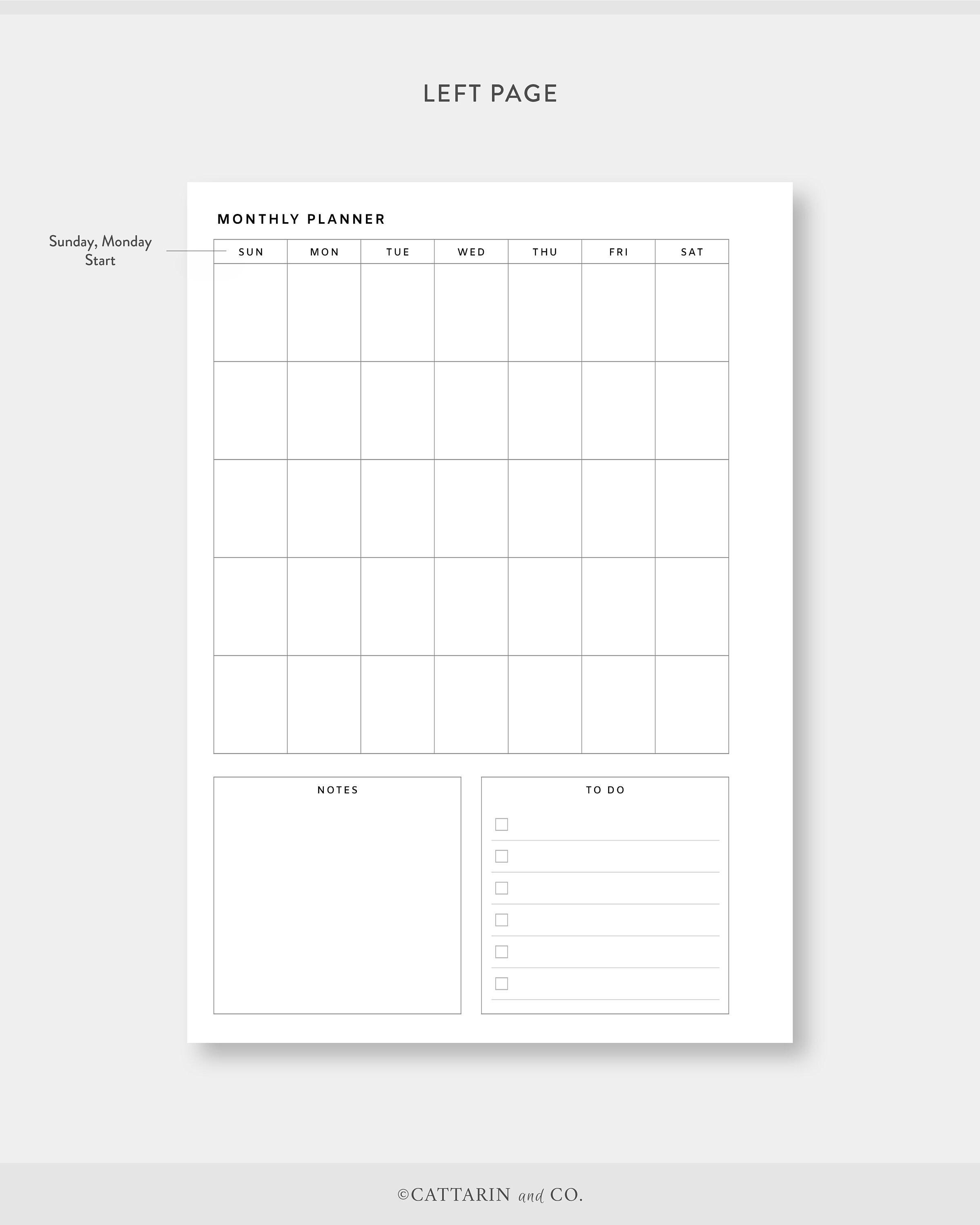 Personal Wide, Undated Monthly Planner Printable Month on One Page ...