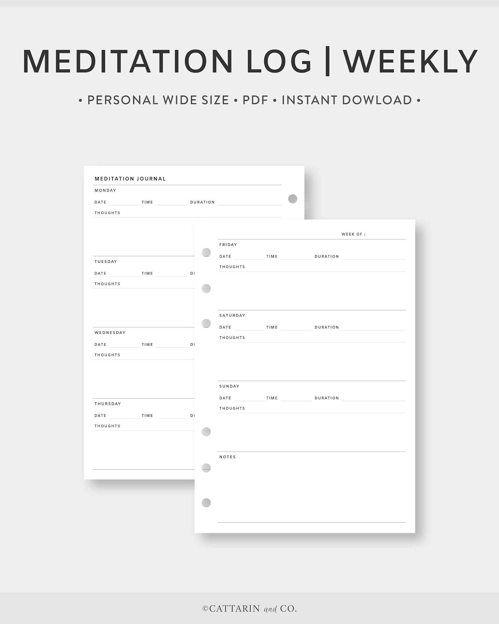 Personal Wide, Meditation Log Weekly | Week on Two Pages | Undated ...