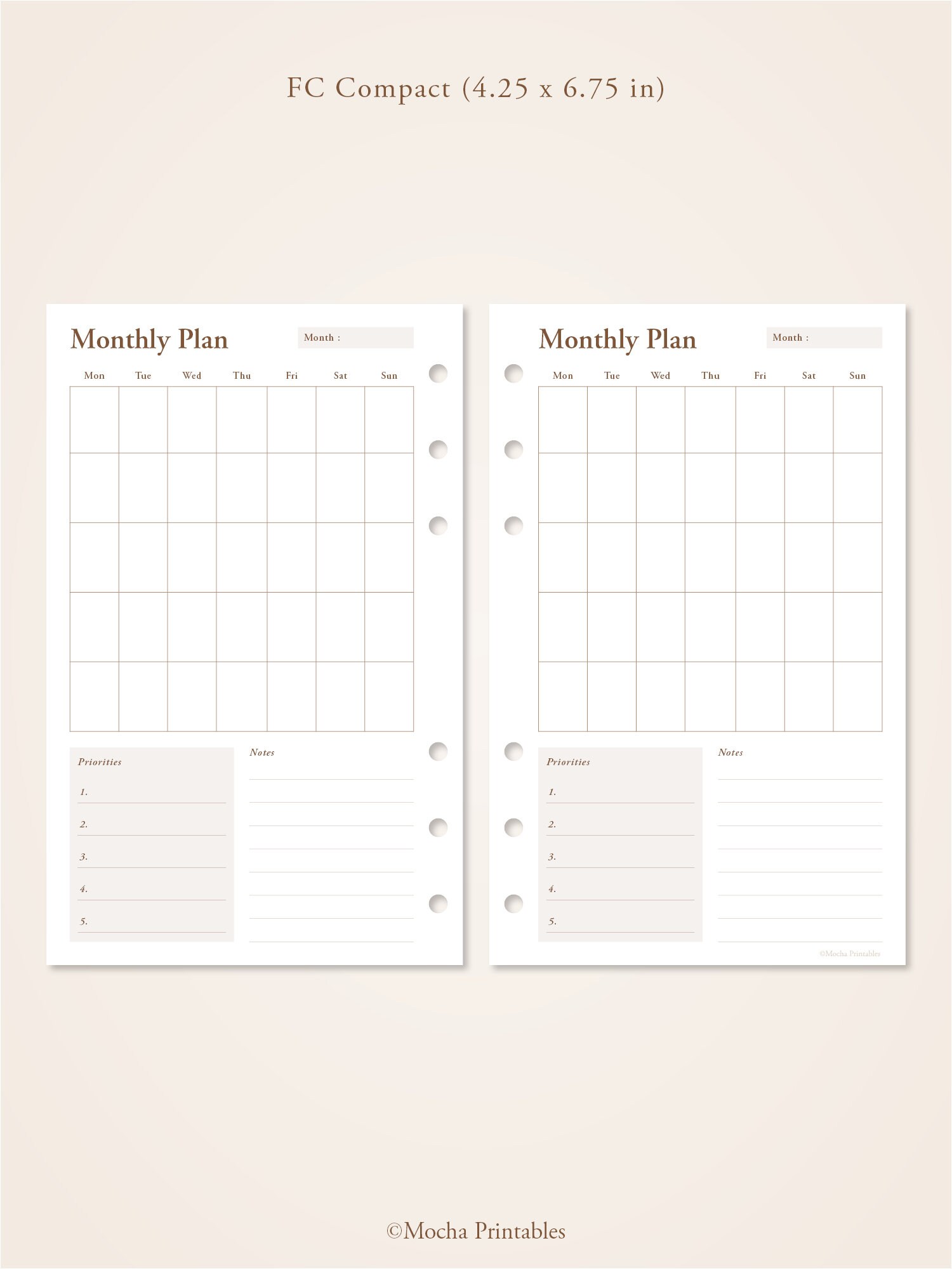 Undated Monthly Planner Printable | Month on One Page | A4, A5, US ...