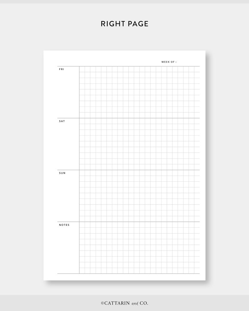 A5, Weekly Planner Printable Grid Week on Two Pages Undated Template ...