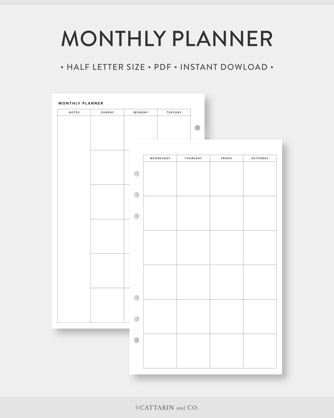 Half Minimalist Monthly Planner Printable Calendar Month on - Etsy
