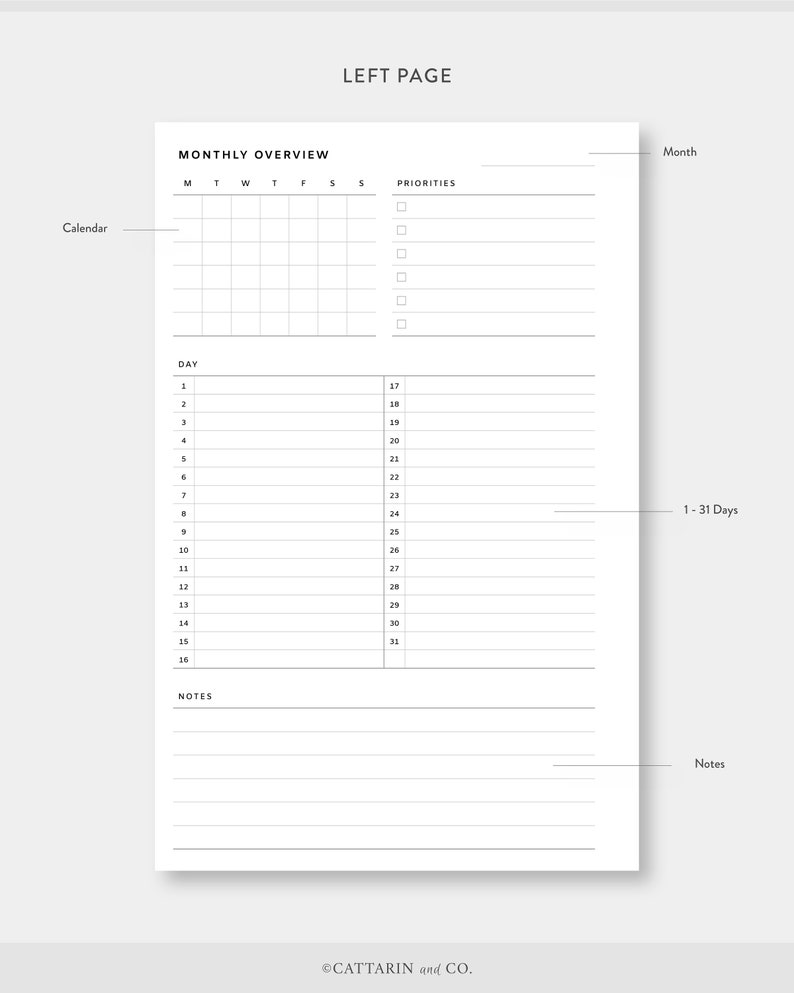 Half, Monthly Overview Printable Month at a Glance Month on One Page ...