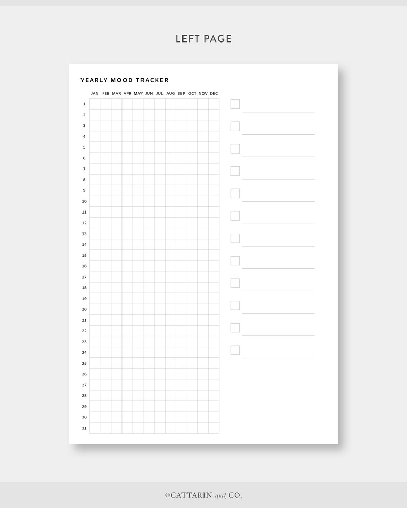 A5, Mood Tracker Printable Monthly, Yearly Mood Chart, Emotional ...