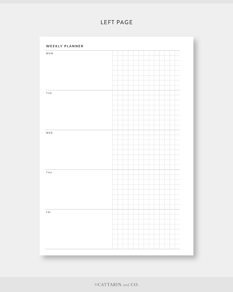 A5 Weekly Planner Printable Monday Friday Grid Layout | Etsy