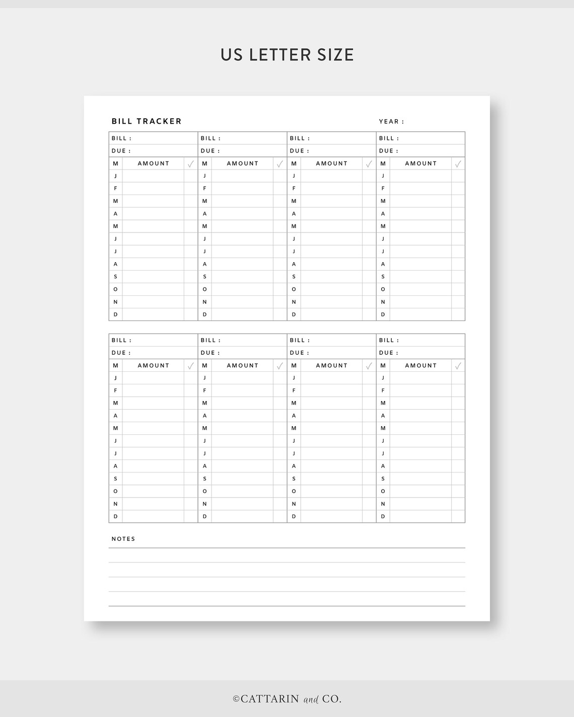 A4 | US Letter, Bill Tracker Printable | Spending Log | Bill Organizer ...