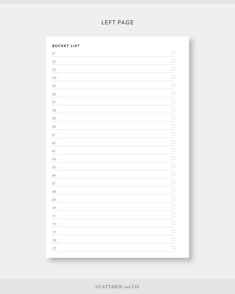 Half Letter Bucket List Printable 100 Bucket List Template | Etsy