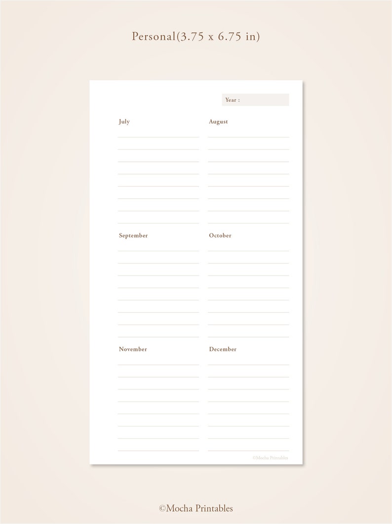 Personal, Yearly Overview Printable Year on Two Pages Year at a Glance ...