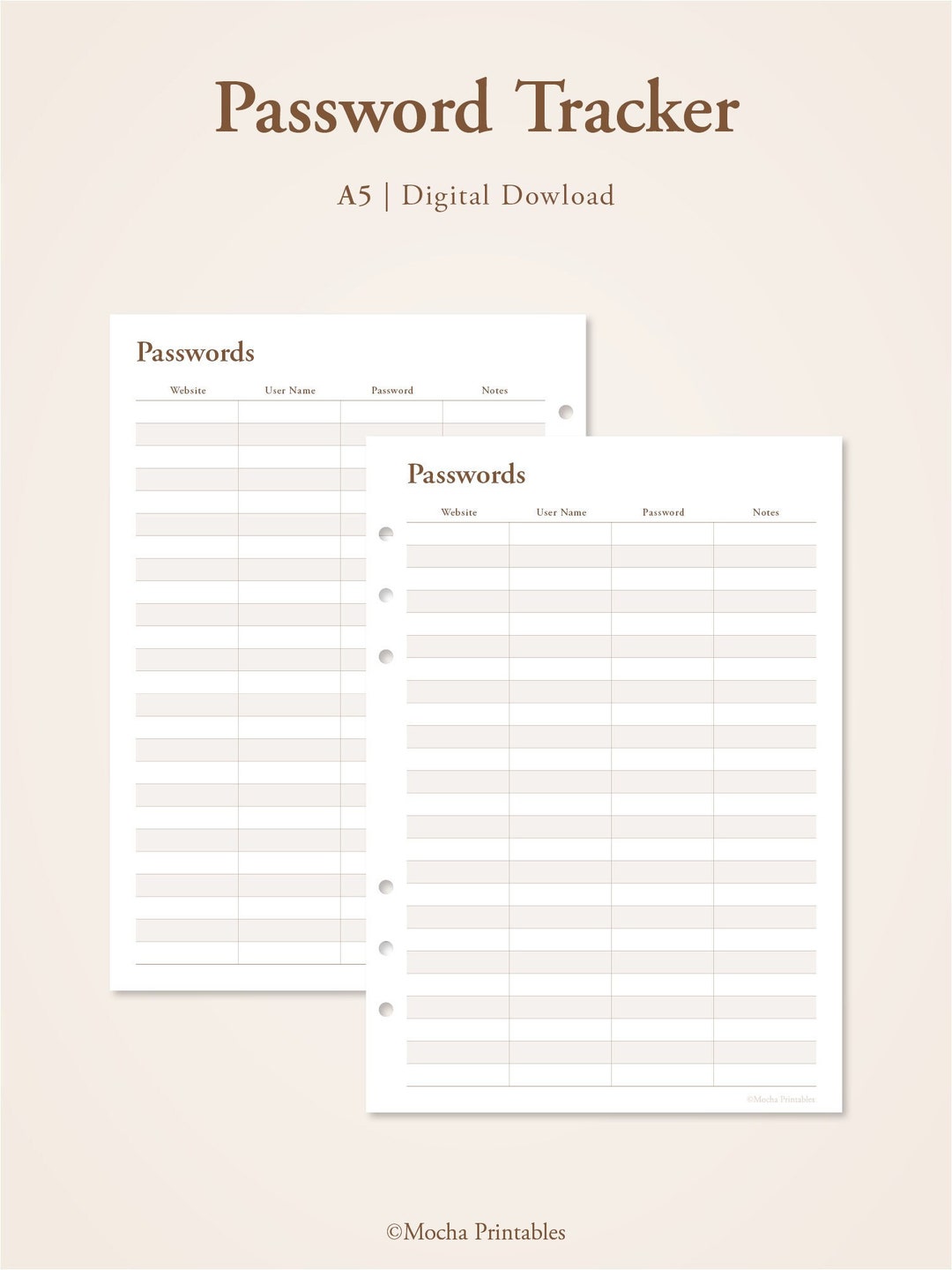 A5, Password Tracker Printable Password Log Password Keeper - Etsy