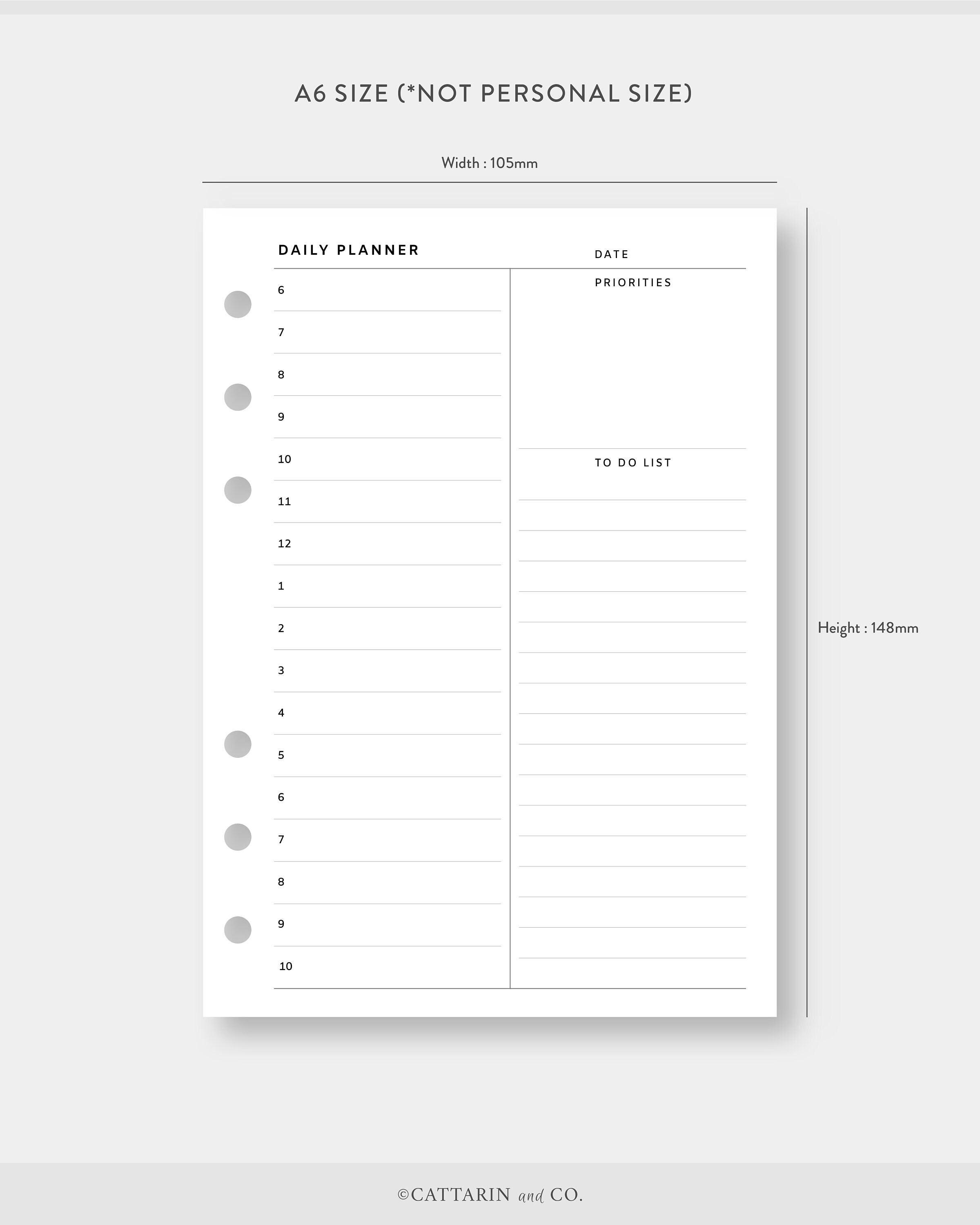 A6, Hourly Daily Schedule Printable | Day on One Page | Undated Simple ...