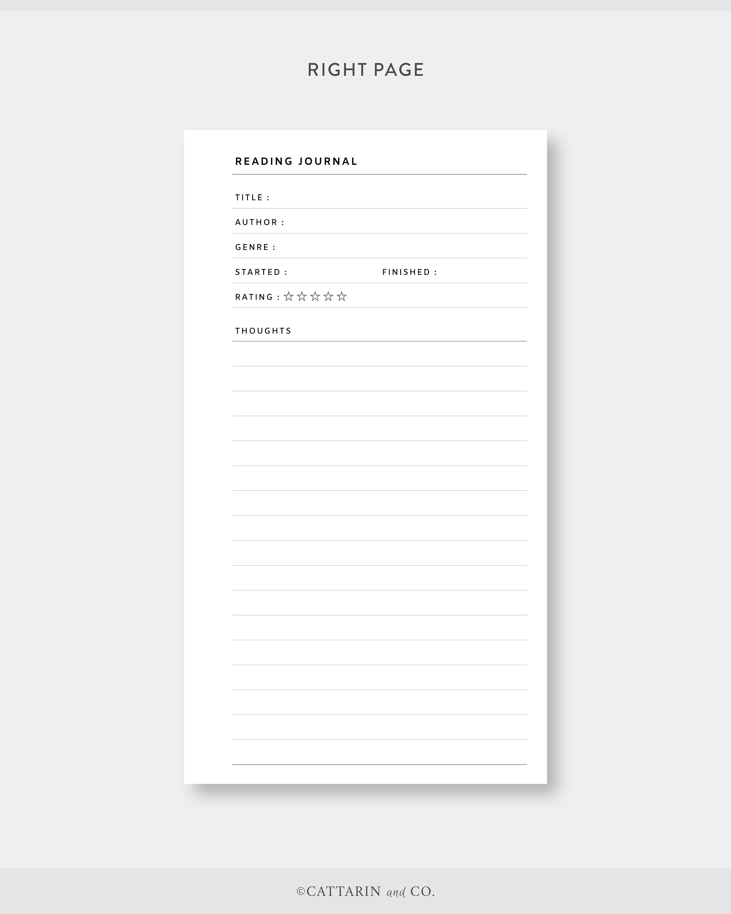 Personal, Reading Journal, Log Printable Set | Book Review, List ...