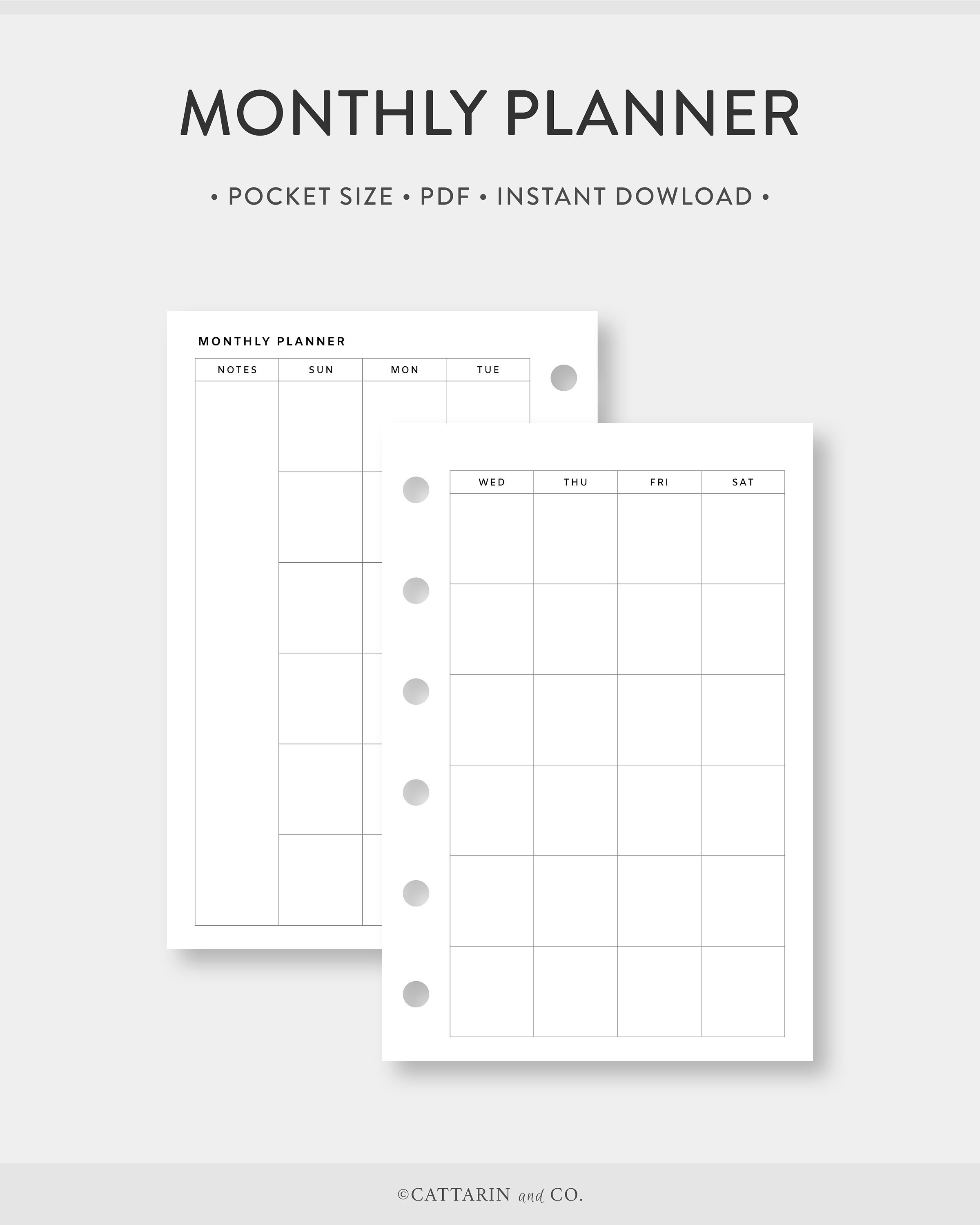Pocket, Minimalist Monthly Planner Printable Calendar | Month on Two ...
