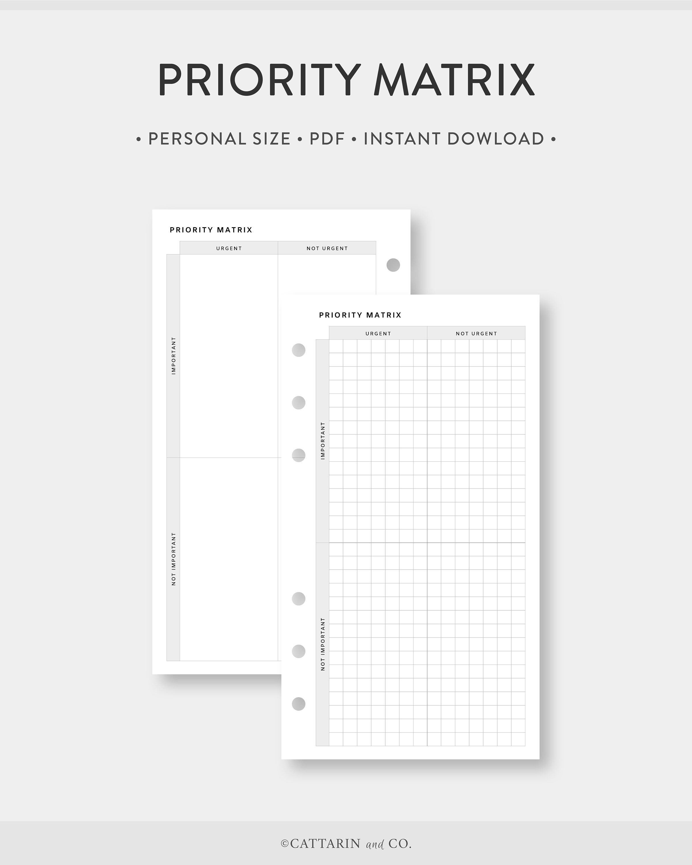 Personal, Priority Matrix Printable | Urgent, Important to Do List ...