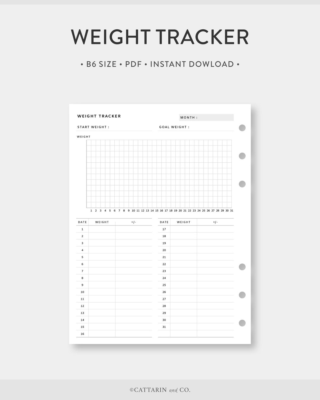 B6, Weight Tracker Druckbare Monatliches Gewichtsabnahme-Chart, Fitness ...