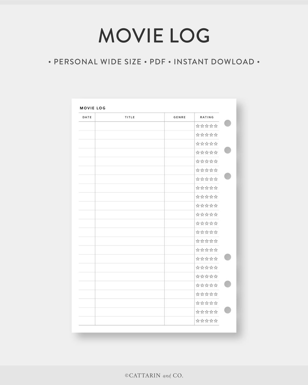 Personal Wide, Movie Log Printable | Movies to Watch | Movie Tracker ...