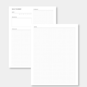 A4 | US Letter, Undated Daily Planner Printable Grid Paper | Day on Two ...