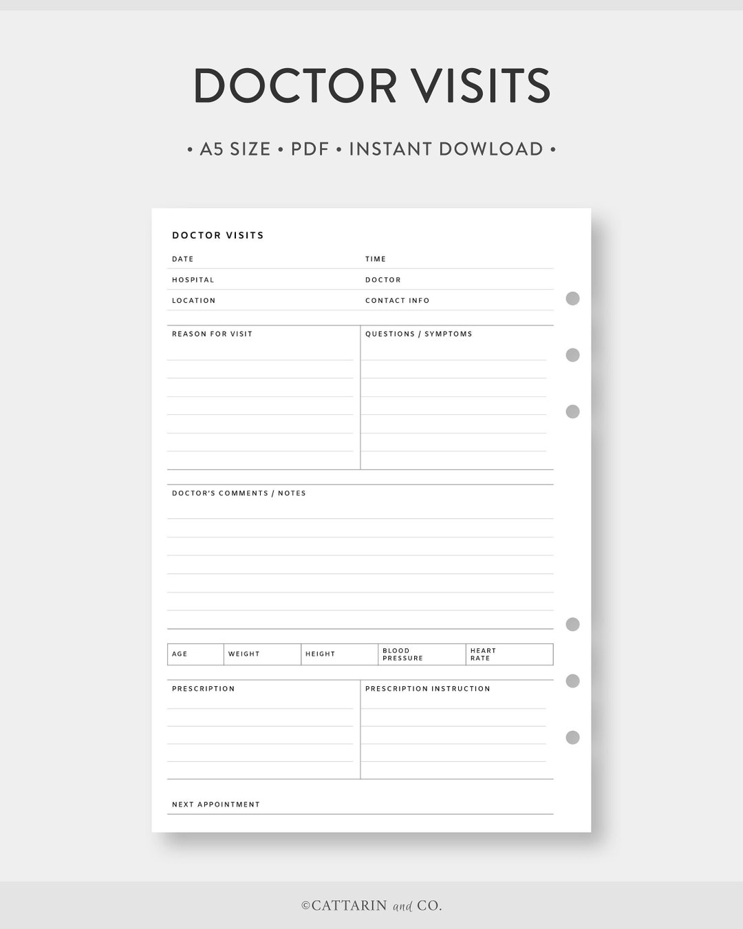 A5, Doctor Visits Printable | Doctor Visit Log, Medical Appointment ...