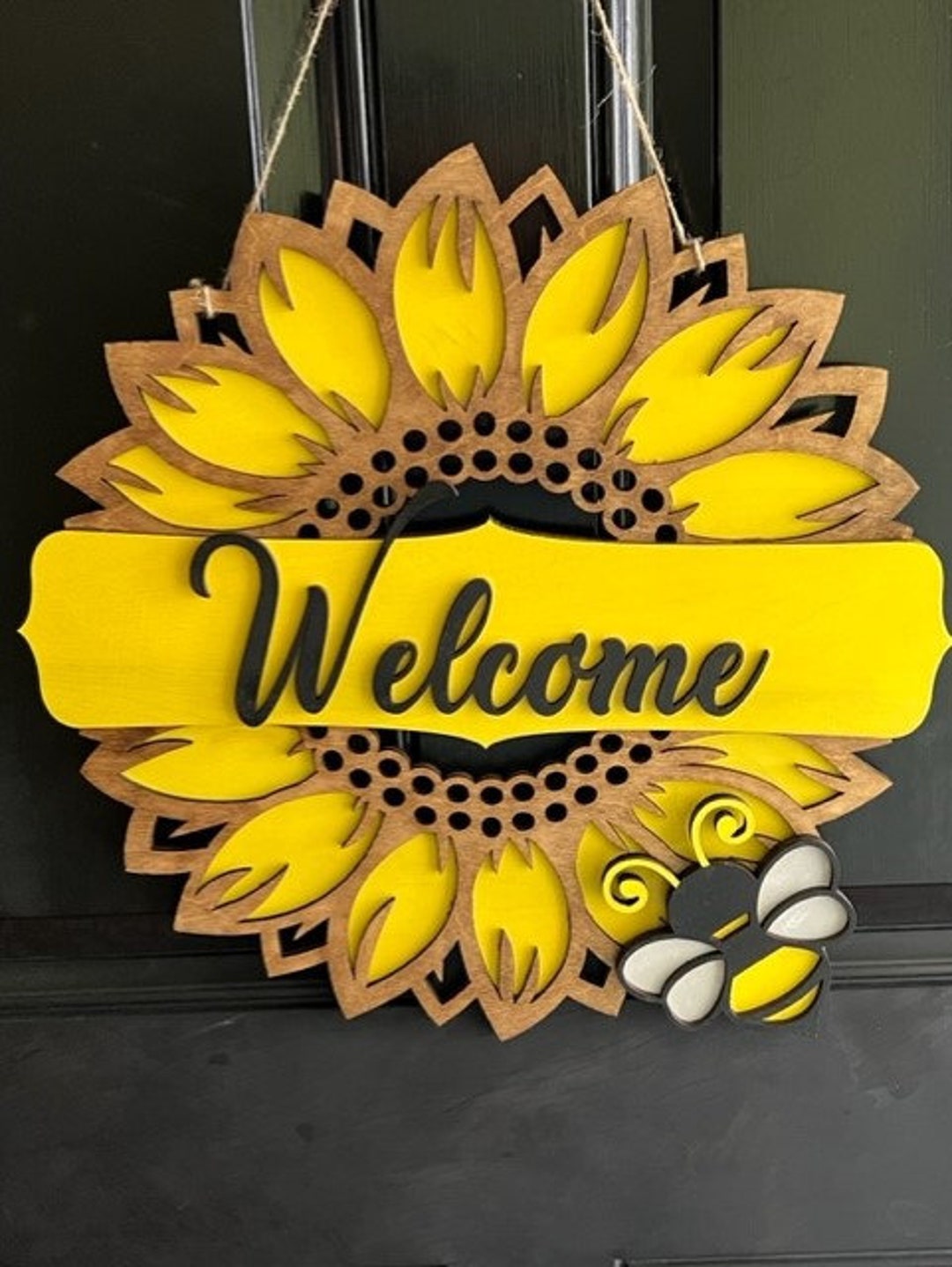 Sunflower Door Hanger, Wood Door Hanger, Sunflower With Bee, Door ...