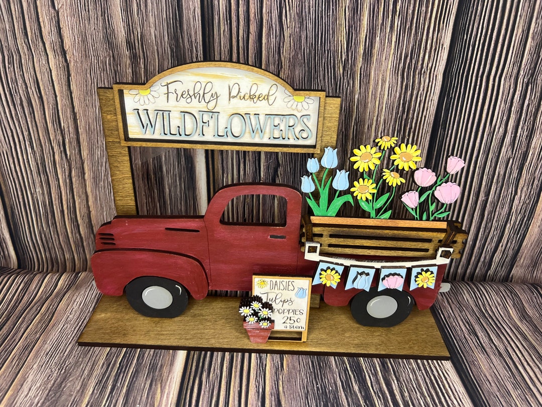 Wildflowers Interchangeable Truck, Spring Vintage Truck, Farm House ...
