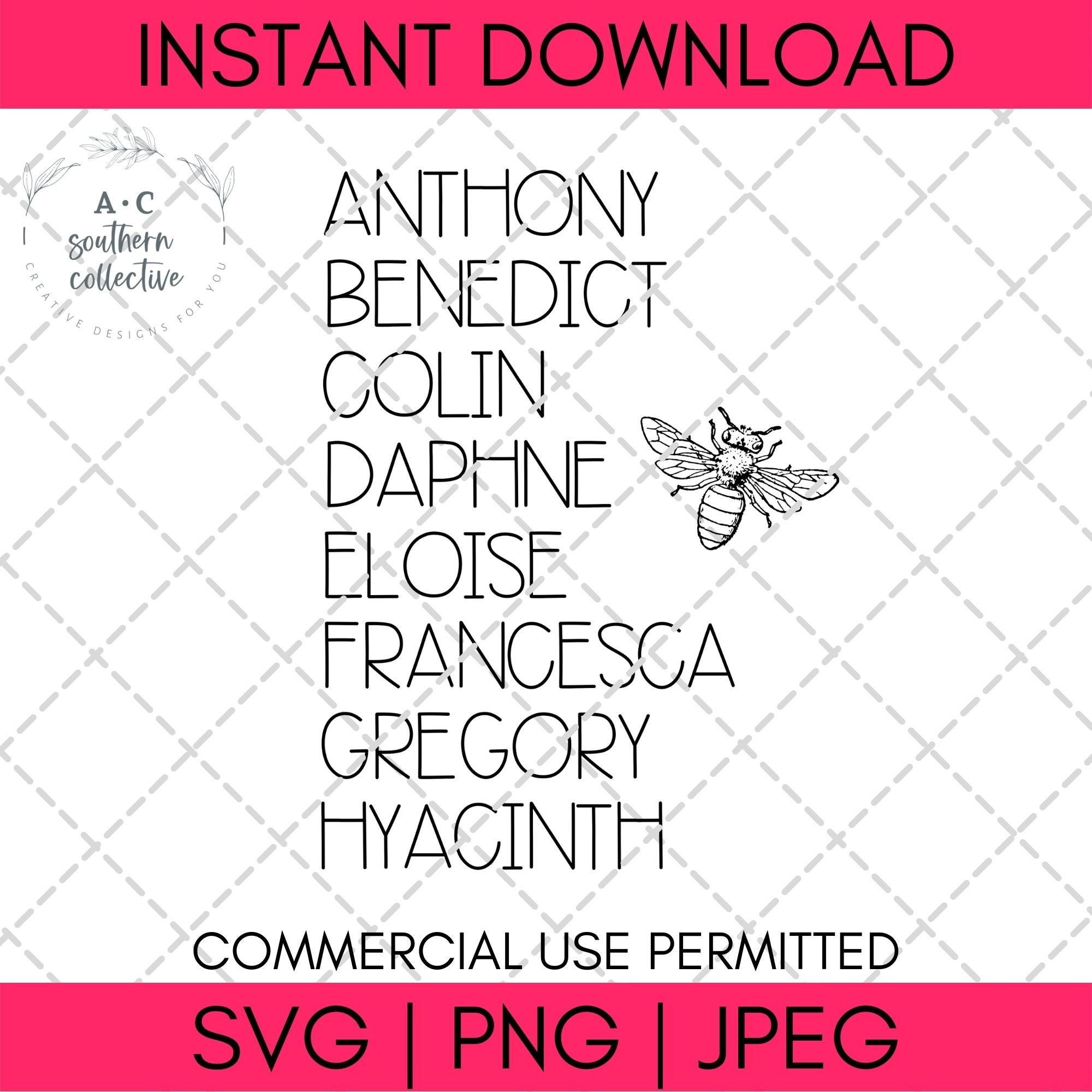 Bridgerton Names, Bridgerton Design, Instant Digital Download SVG/JPG ...