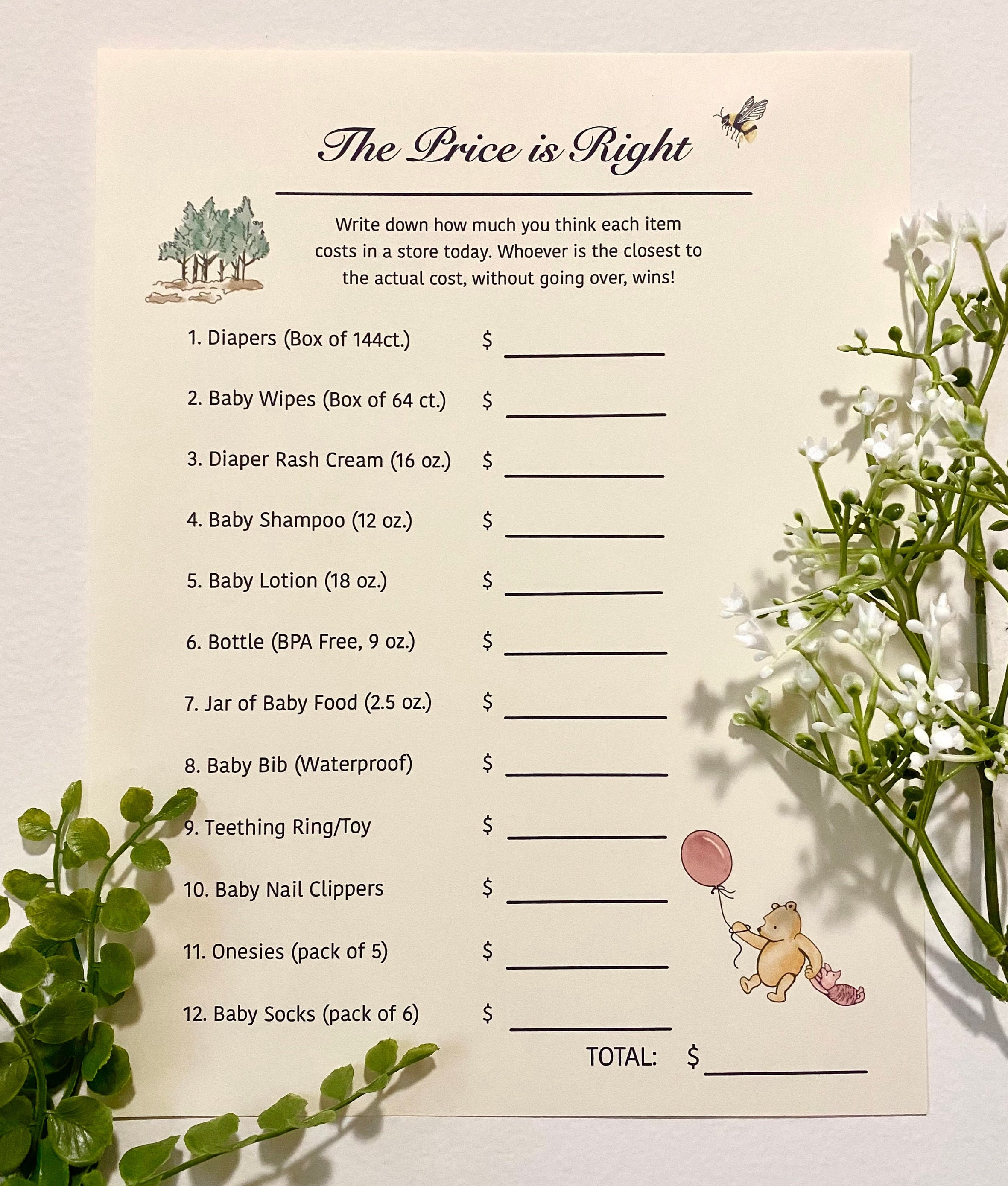 Printable Price is Right Baby Shower Game - Winnie the Pooh - Etsy