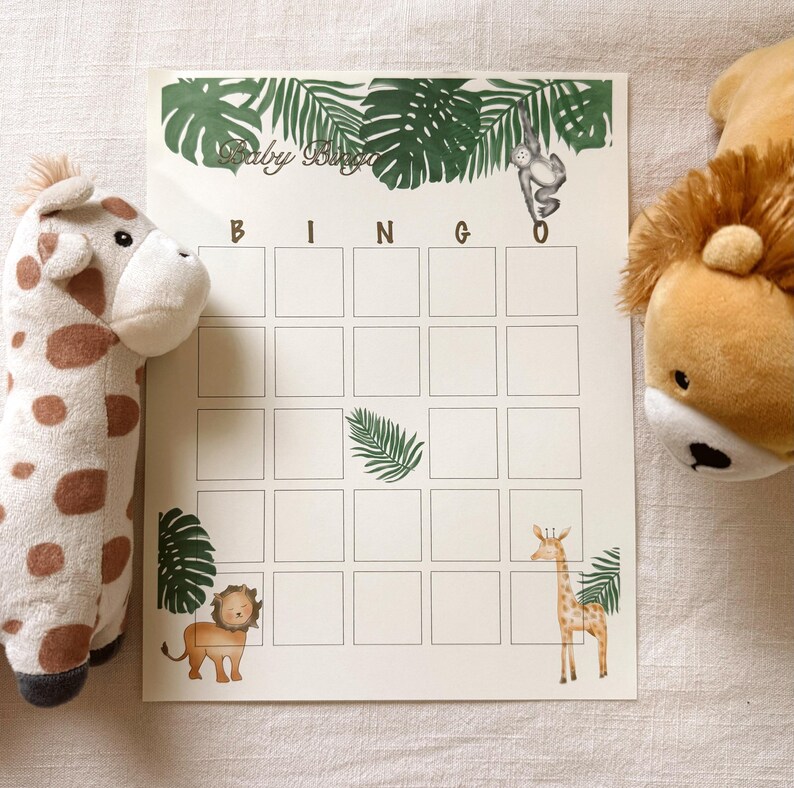 Printable Baby Shower Bingo Game - Jungle Theme - Etsy