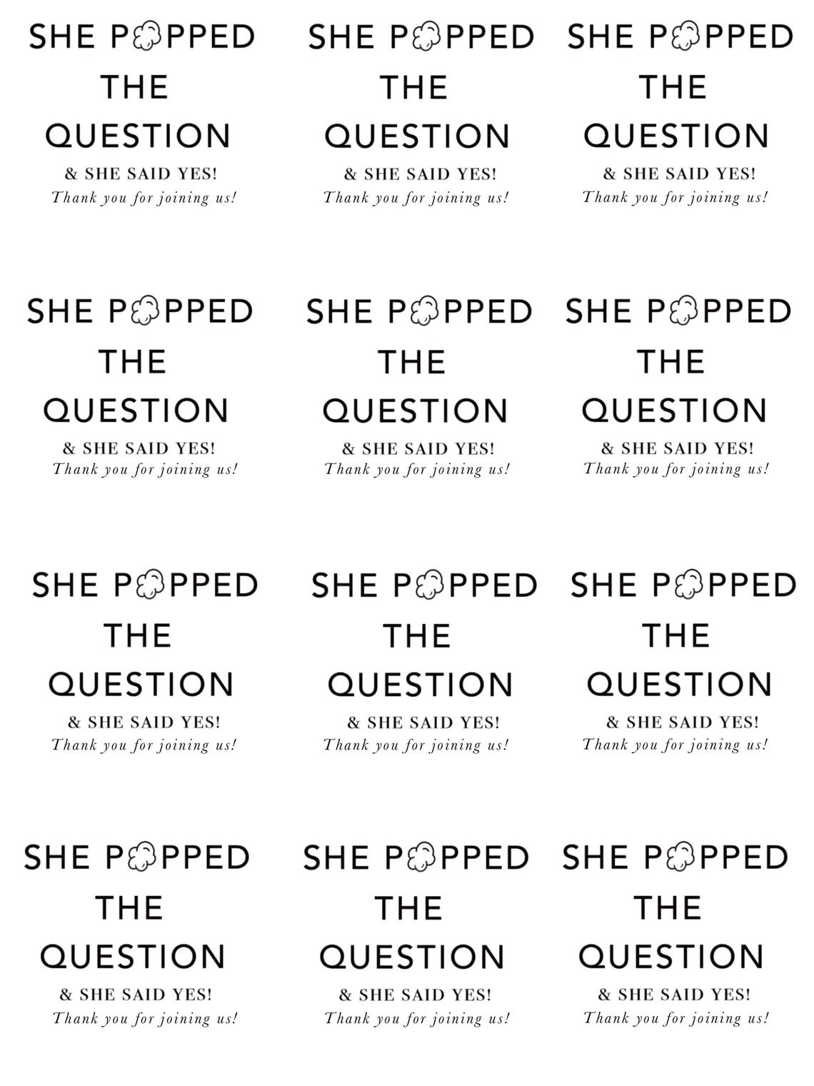 Printable She Popped the Question Party Favor Sticker Template - Etsy