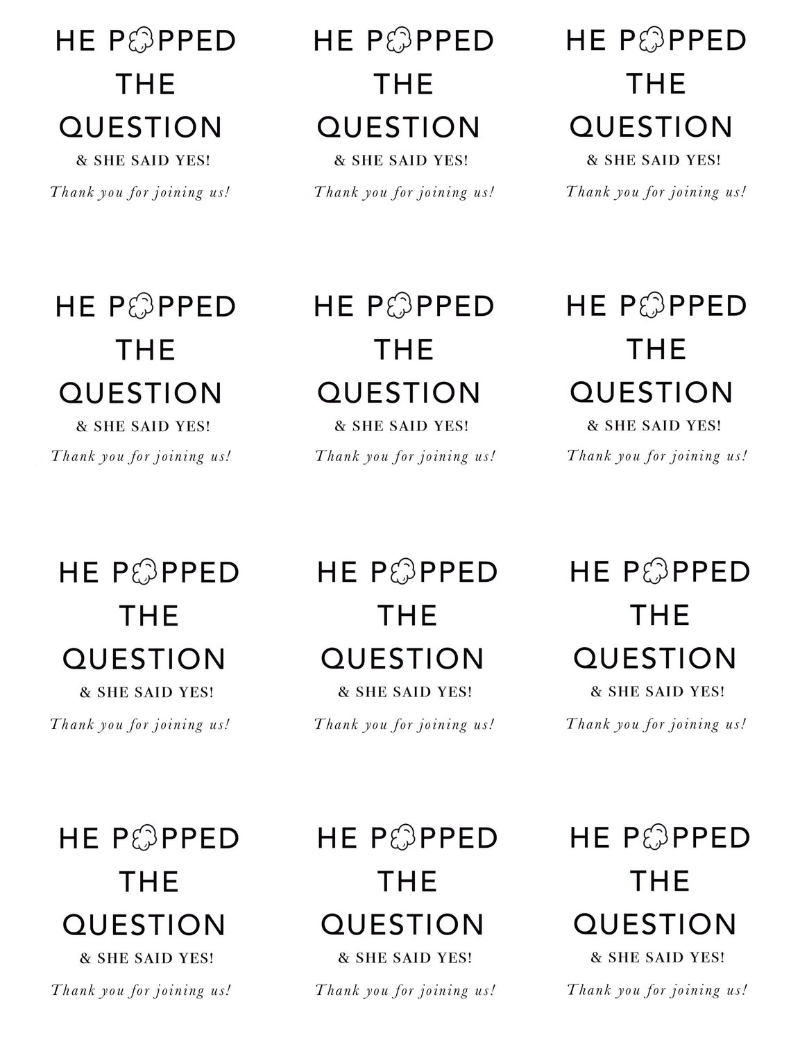 Printable He Popped the Question Party Favor Sticker Template - Etsy