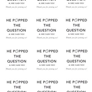 Printable He Popped the Question Party Favor Sticker Template - Etsy