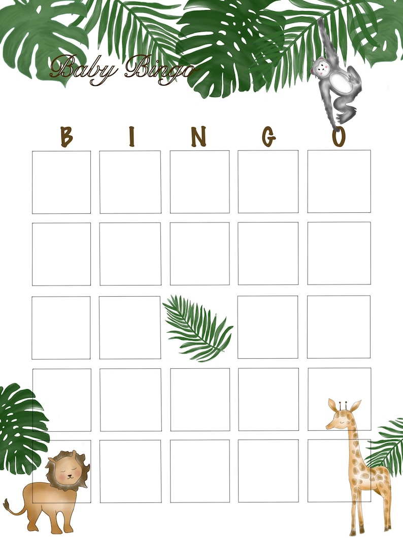 Printable Baby Shower Bingo Game - Jungle Theme - Etsy
